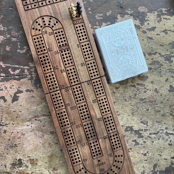 Folding Cribbage Board Personalized Hardwood Game With Metal Pegs, Card ...