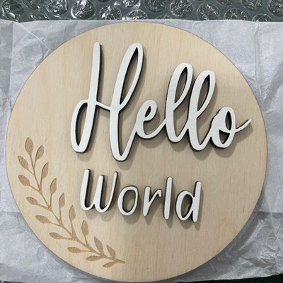 Wooden Hello World Mini Plaque Baby Milestone Birth - Etsy UK