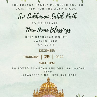 Akhand Path Invitation Sikh Invitations, Sri Akhand Path Sahib Invite ...