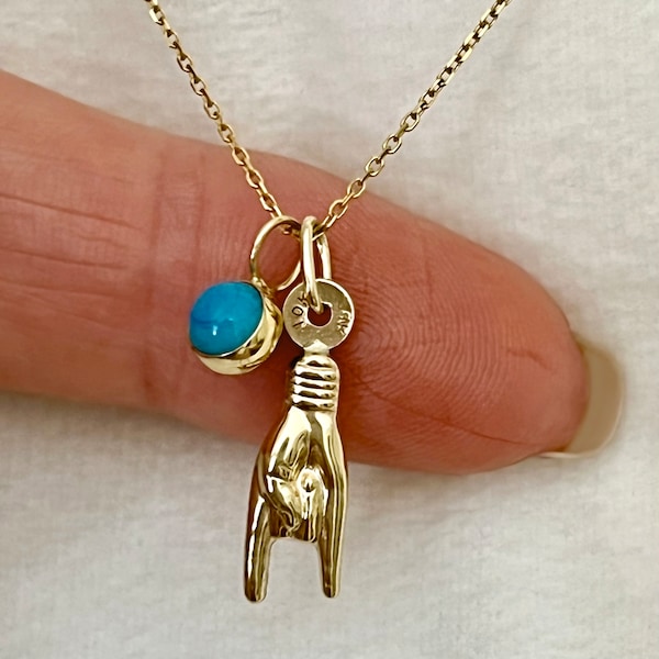 10KT Yellow Gold 3D Italian Mano Cornuto Hand Symbol Good Luck Pendant ...