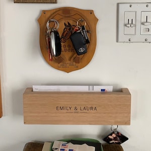 Mail and Key Holder in Oak Wood 30cm Personalised Housewarming Gift ...