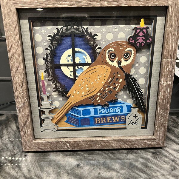 3d Owl Potion Books Shadow Box Svg, 3d Mystical Svg, Magic Svg, 3d ...