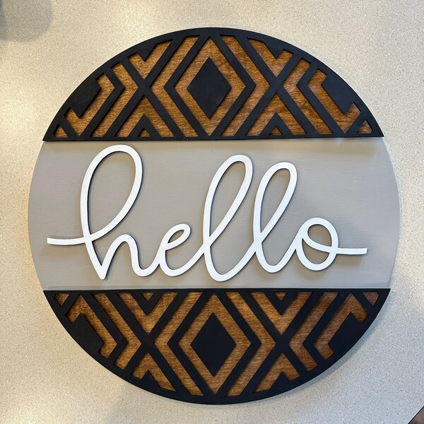 Hello Geometric Welcome Sign, Digital Download, Round Door Hanger Svg ...