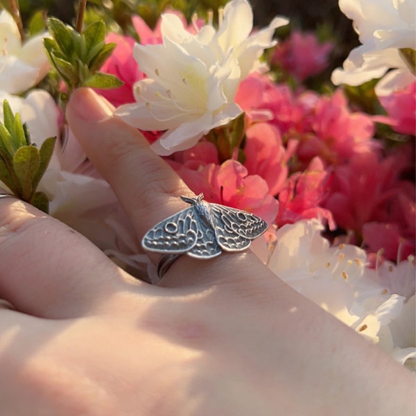 Moth Ring, Sterling Silver Moth Ring, Silver Moth Ring, Large Moth Ring ...
