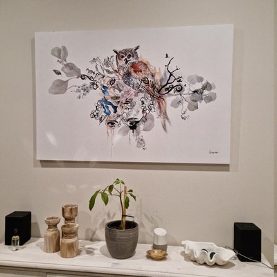 Large Boho Wall Art Print, Original Owl Painting, Owl Decor, Bohemian ...