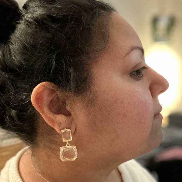 Dangle and Drop Clear Square, Transparent Dangle Earrings, Transparent ...