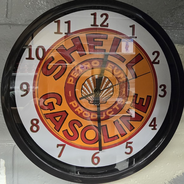 12 Inch Black Glass Replica Retro Wall Clock Classic OILZUM MOTOR OIL ...