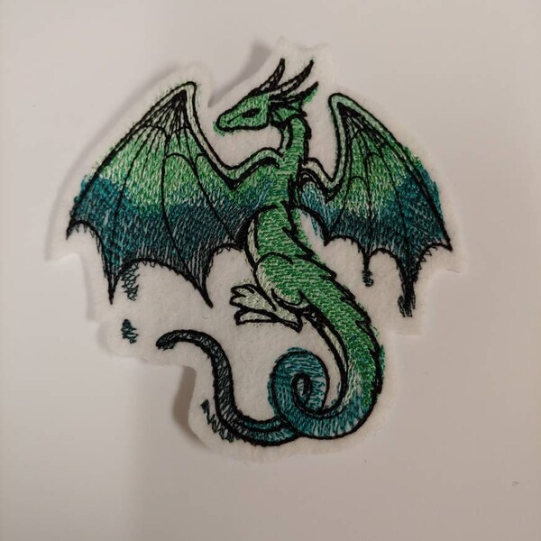 Green Dragon Patch Flying Dragon Patch Embroidery Dragon Teal Green ...