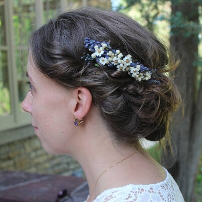 Natural Lavender Hair Comb Violet and White Floral Comb Magaela Wedding ...