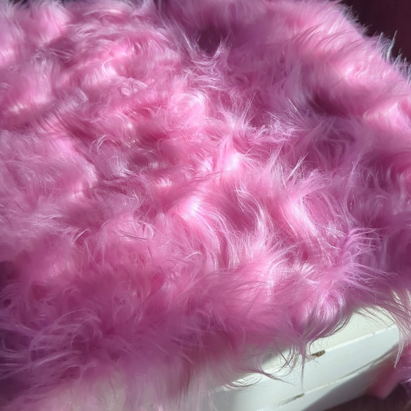 Eovea - Shaggy Faux Fur Fabric by the Yard - Bubble Gum- Long Pile Fur ...