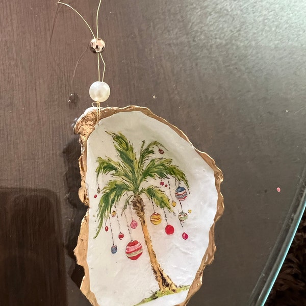 Palm Tree Oyster Shell Ornament. Seashell Christmas Ornament. Palm Tree ...