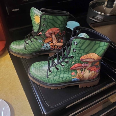 Green Mushroom Boots Green Vegan Leather Lace up Boots Rave Shoes ...