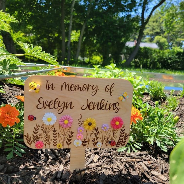 Personalized Garden Marker With Flowers Bees and Ladybugs, Custom ...