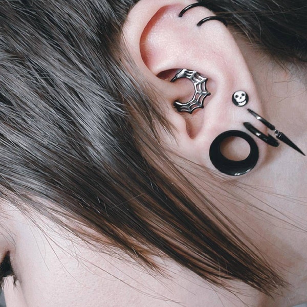 16G Spider Web Septum Ring Black Silver Clicker/cartilage/helix Earring ...