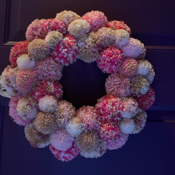 Pastel Pom Pom Wreath / Sherbet Colored Home Decor / Fun Spring Easter ...