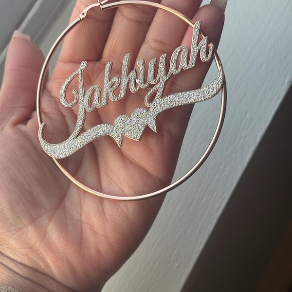 Custom Bling Name Hoop Earrings: Personalized Large Hoops, Gold Jewelry ...