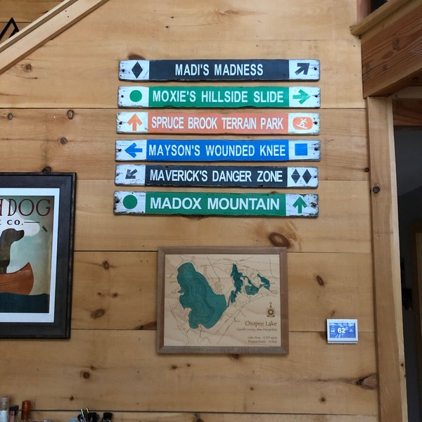 Custom Ski Trail Signs, Skiing Distressed Wood Sign. Personalized ...
