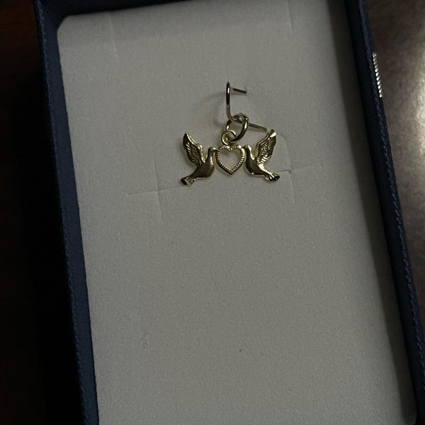 14k Solid Gold Love Birds Heart Pendant: Romantic Dove Charm - Etsy
