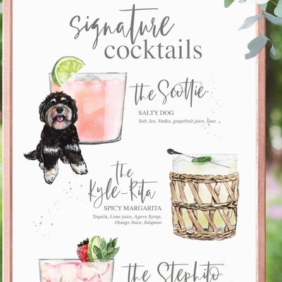 Custom Signature Pet & Drinks Digital Print, Signature Cocktail Sign ...