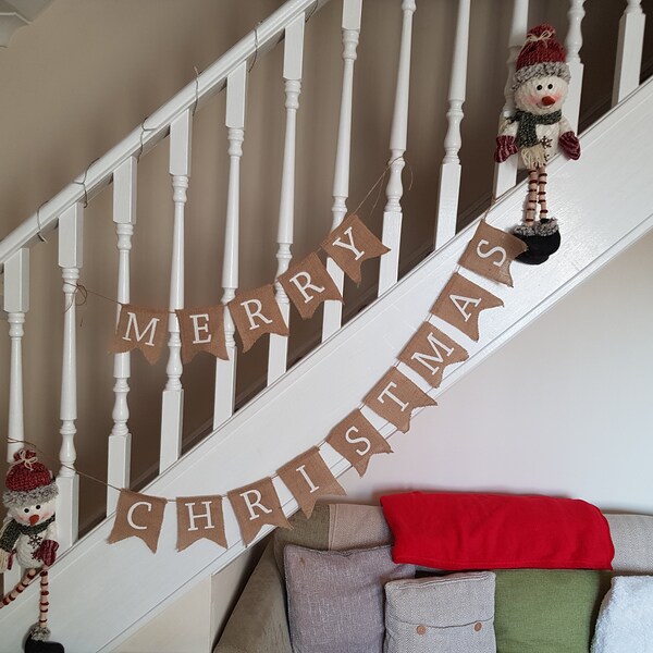 Merry Christmas Bunting, Hessian Merry Christmas Bunting, Rustic ...