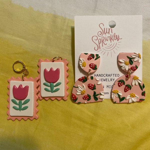 Postage Stamp Earrings/ Rainbow Tulip Daisy Heart Stamp Earring/ Cute ...