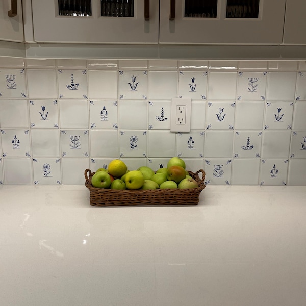 Hand Painted Delft Style Blue Ceramic Tile With Wild Flower Design ...