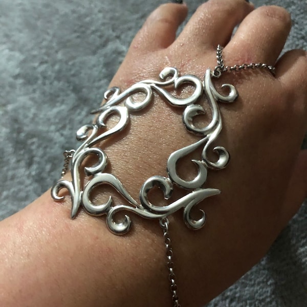 Silver Hand Chain Bracelet "gia" Bracelet Ring Sterling Silver Finger ...