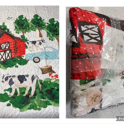 Highland Cow Calf Baby Quilt, Handmade, Modern Pink Baby Quilt, Shaggy ...