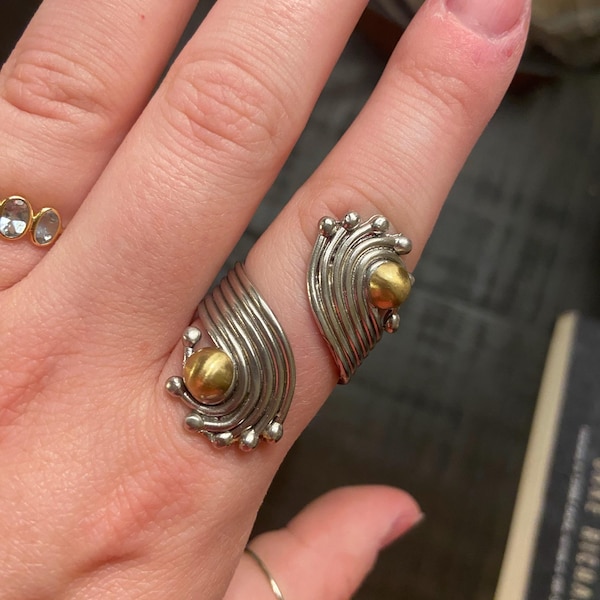 Handcrafted Spiral Statement Ring, Bold, Artistic, and Unique Jewelry Piece, Gold Tone Spiral ...