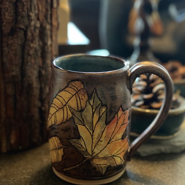 Beautiful Ginkgo Leaf Sgraffito Bowl, White Stoneware, Medium Sized ...