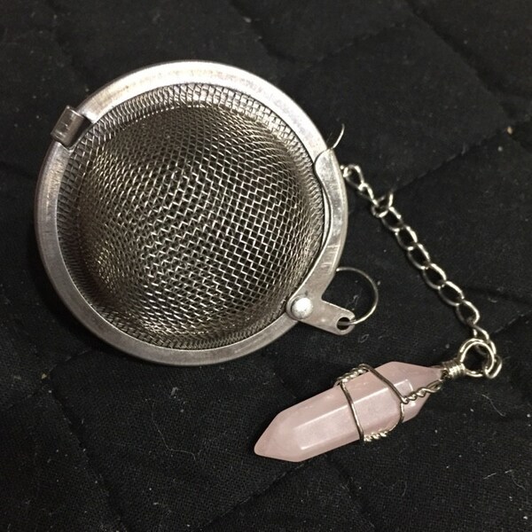 Rose Quartz Double Point Crystal Stone and Stainless Steel Tea Ball Tea ...