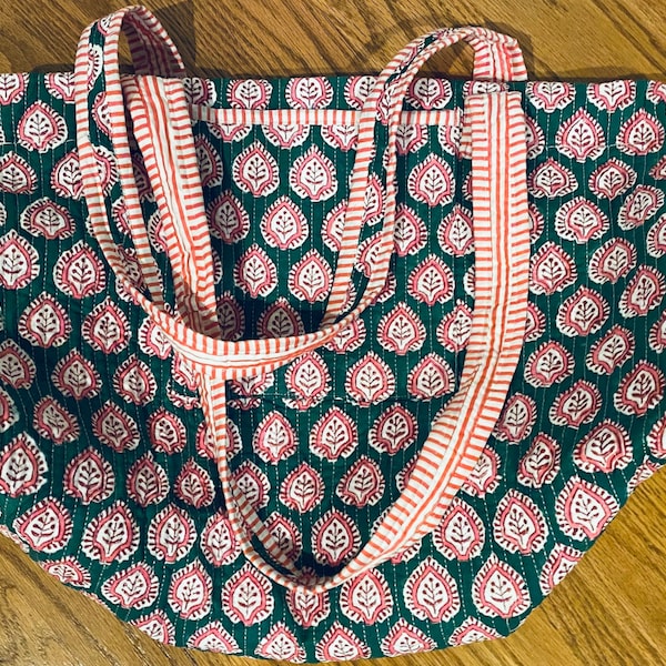 Large Cotton Weekender Travel Bag, Handmade Quilted Fabric Duffle Bag ...