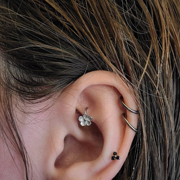 Tiny Flower Rook Hoop Earring • Flower Helix Hoop • Rook Earring ...