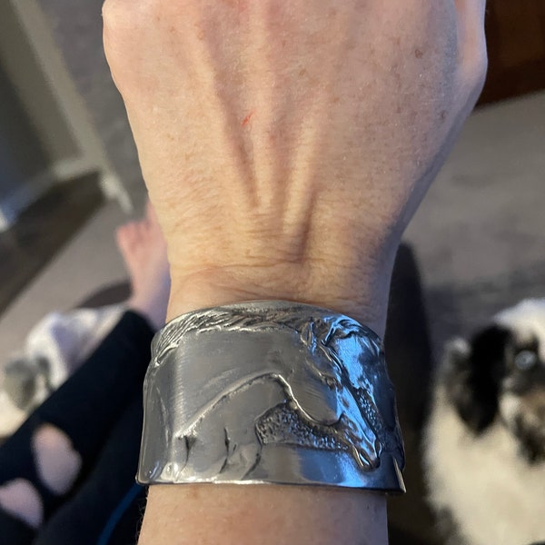 Two Horse Heads Cuff Bracelet in Silvery Pewter Handmade USA - Etsy