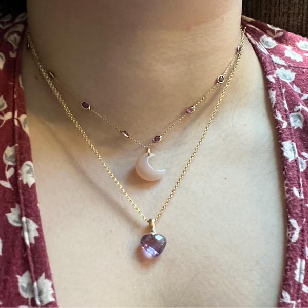 14K Yellow Gold Layered Chain Necklace, Double Strand Necklace, Lariat ...