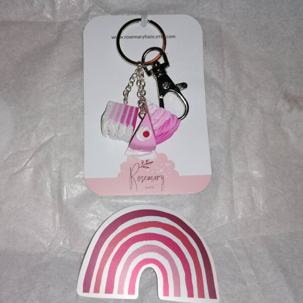 Pink Cake Keychain: Polymer Clay Miniature Food Keyring - Etsy
