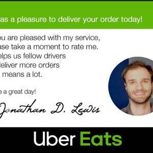 Uber Eats Delivery Driver Thank You Card, Personalized, Printable Card ...