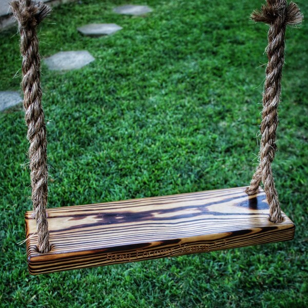 Handcrafted Wooden Tree Swing, Natural or Charred, Rope Included - Etsy