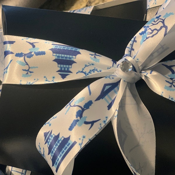 Japanese Pagoda Chinoiserie Ribbon Blue and White, for Gift Wrap, Tree ...