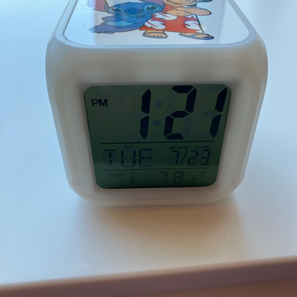 Lilo & Stitch Design Personalised LED Cube Digital Alarm Clock - Colour ...
