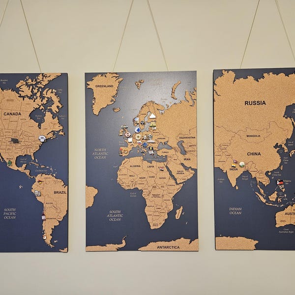 Showpiece 3D World Map Made in Choice of Oak or Cork, S-XXL Sizes, Home ...