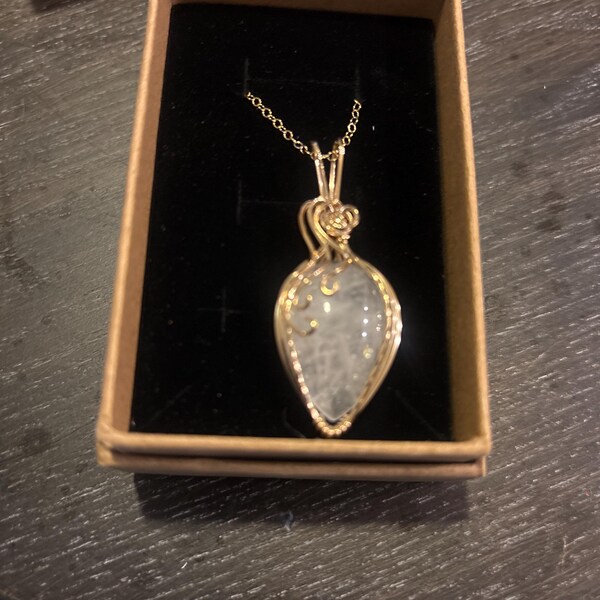 Sunstone Crystal Wire Wrapped Pendant, Aesthetic Necklace, Golden ...