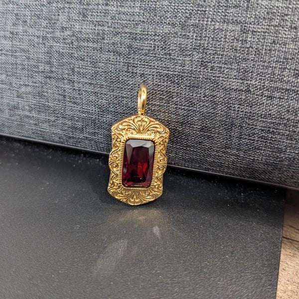Red Gem Pendant Necklace - 18K Gold Large Patterned Necklace for Men ...