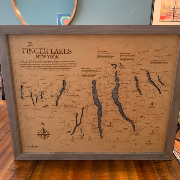 Finger Lakes 3D Nautical Wood Map Wall Art, 2-sizes, Nautical Chart ...