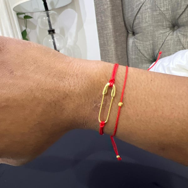 925 Safety Pin, Red String Bracelet, Paper Clip Bracelet, Minimal Gold ...