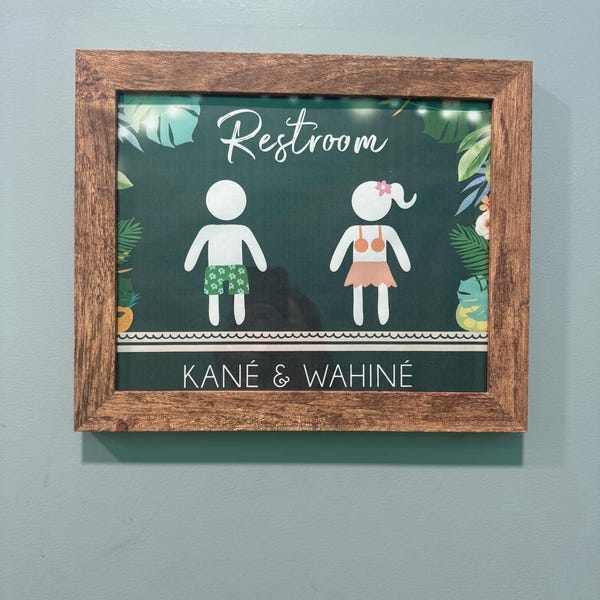 Restroom Sign Hawaiian Luau Birthday Sign Black Tropical Toilet Sign ...