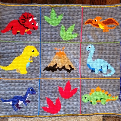 INSTANT DOWNLOAD Dinosaurs Crochet Graph Crochet Pattern Baby Blanket ...