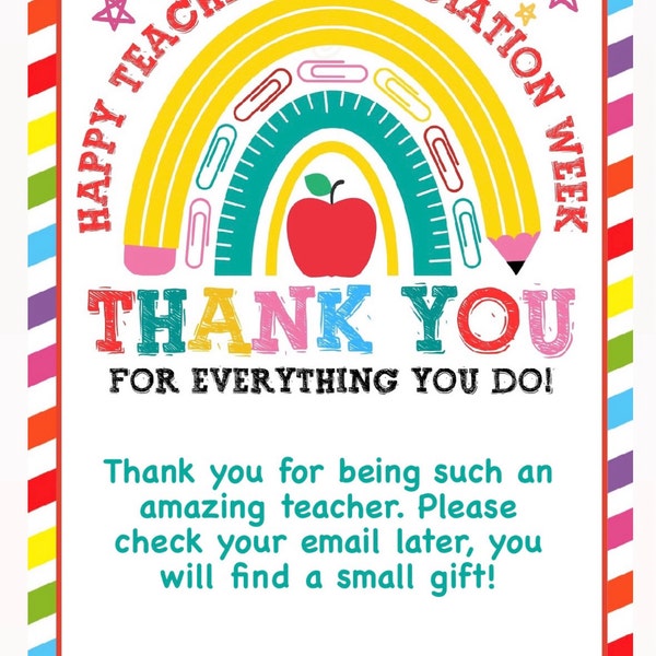 Teacher Appreciation Gift Card Holder Printable, Teacher Thank You Card ...