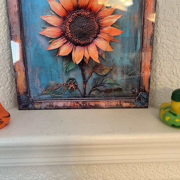 Sunflower Metal Wall Art Sign 10x10, Rustic Farmhouse Floral Decor ...