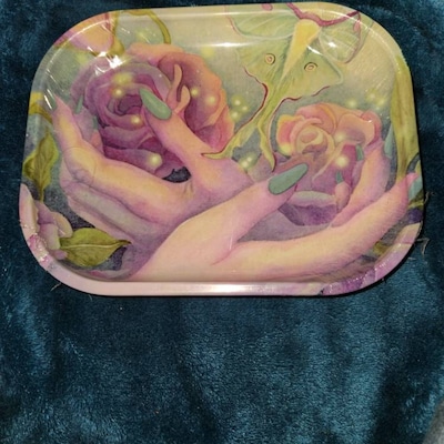 Small Rolling Tray Roses Metal Tray Butterfly Aesthetic Tray - Etsy
